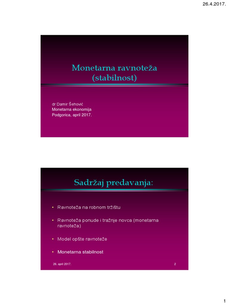 Monetarna Ravnoteza Stabilnost | PDF