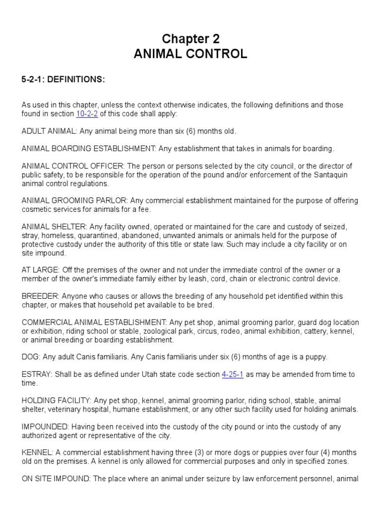 Santaquin Animal Control Regulations | PDF | Pet | Rabies