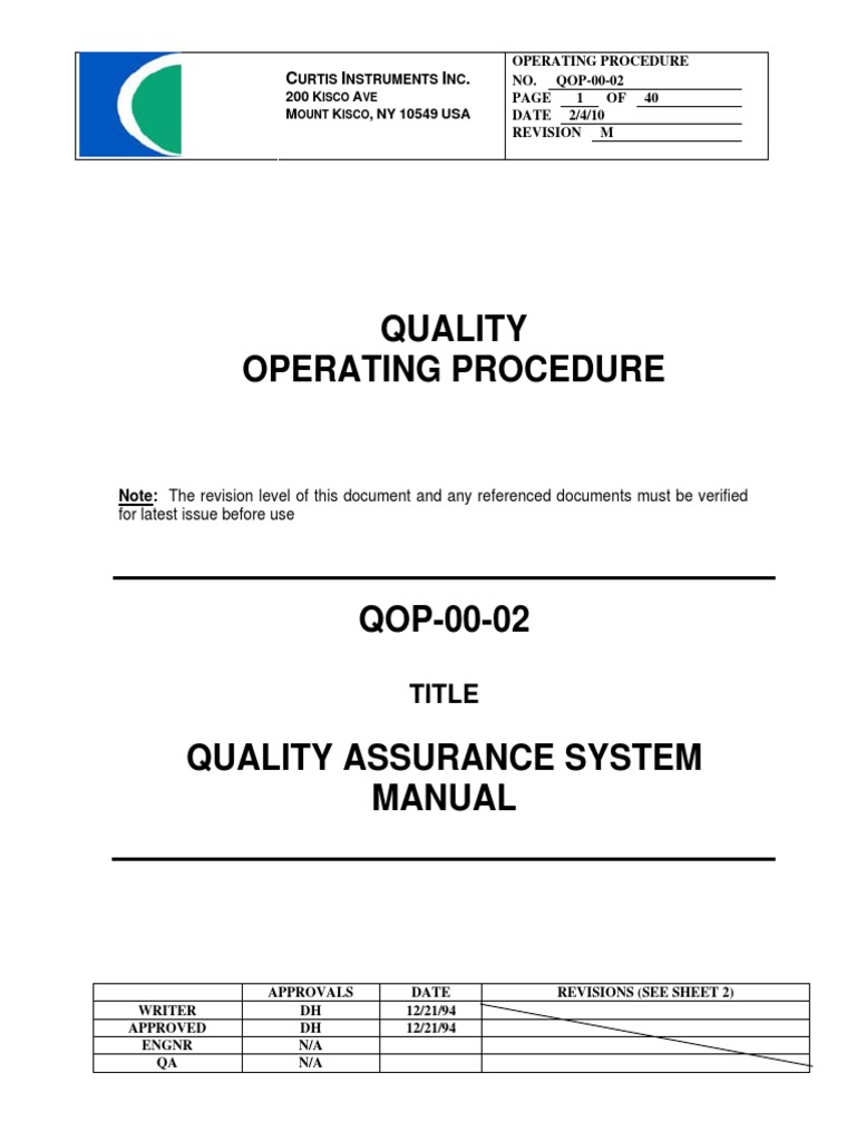 Quality Operations Manual | PDF | Quality Management | Quality ...