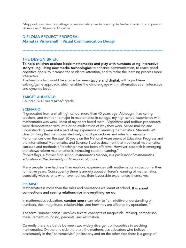 Diploma Project Proposal | PDF | National Council Of Teachers Of Mathematics | Teaching Mathematics