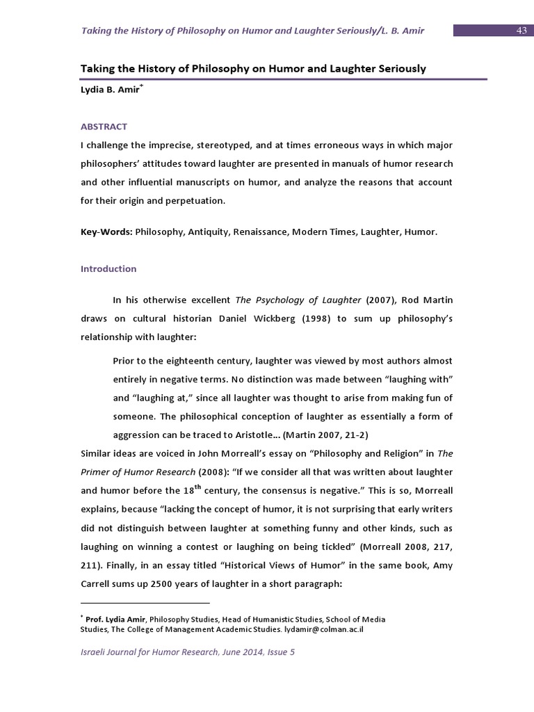 3-Taking The History of Philosophy On Humor-Lydia Amir PDF | PDF ...