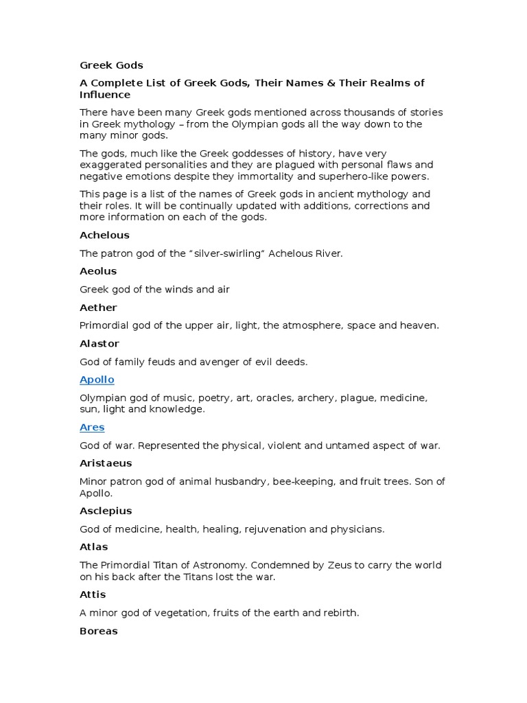 A Complete List of Greek Gods, Their Names & Their Realms of Influence ...