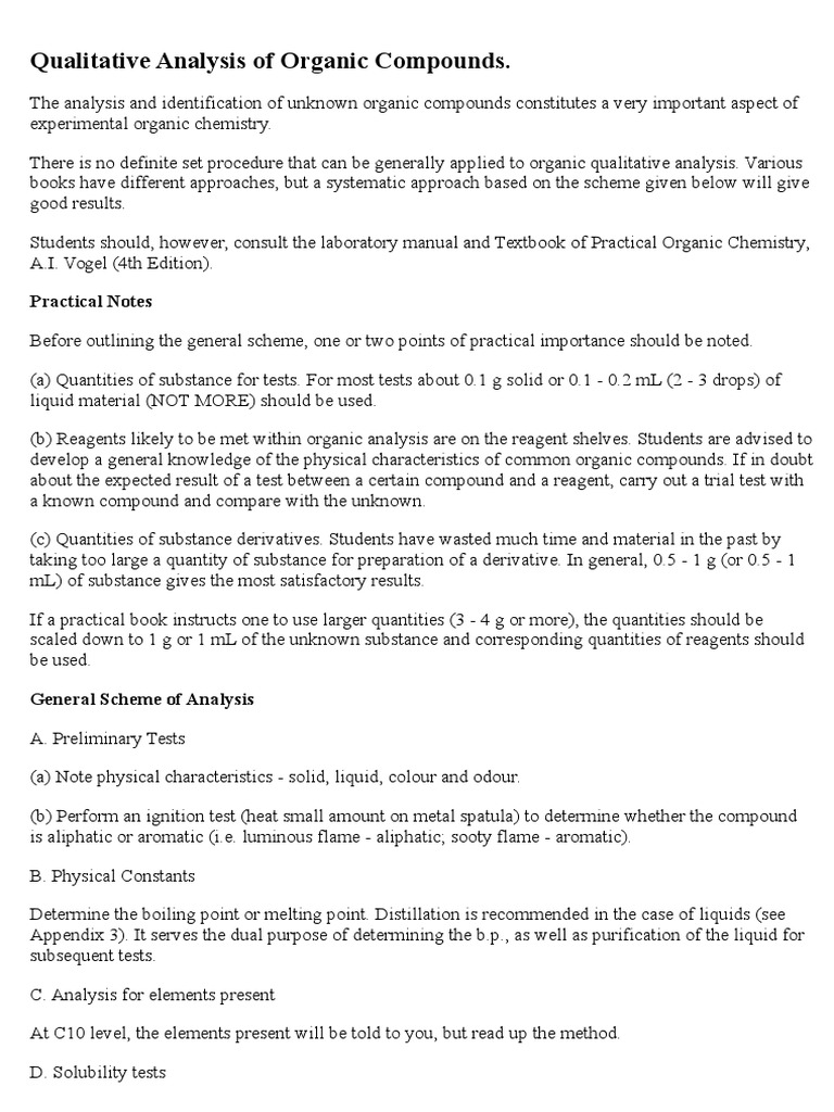 Qualitative Analysis of Organic Compounds | Download Free PDF ...