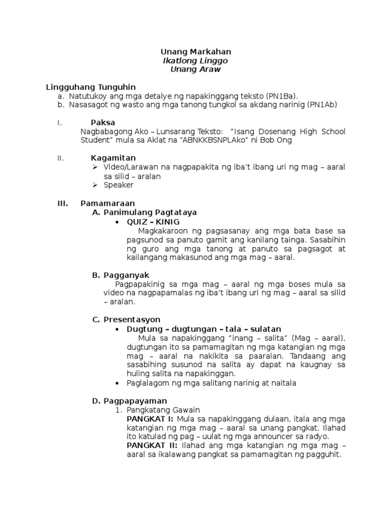 Filipino 7 Unang Markahan Ikatlong Linggo | PDF