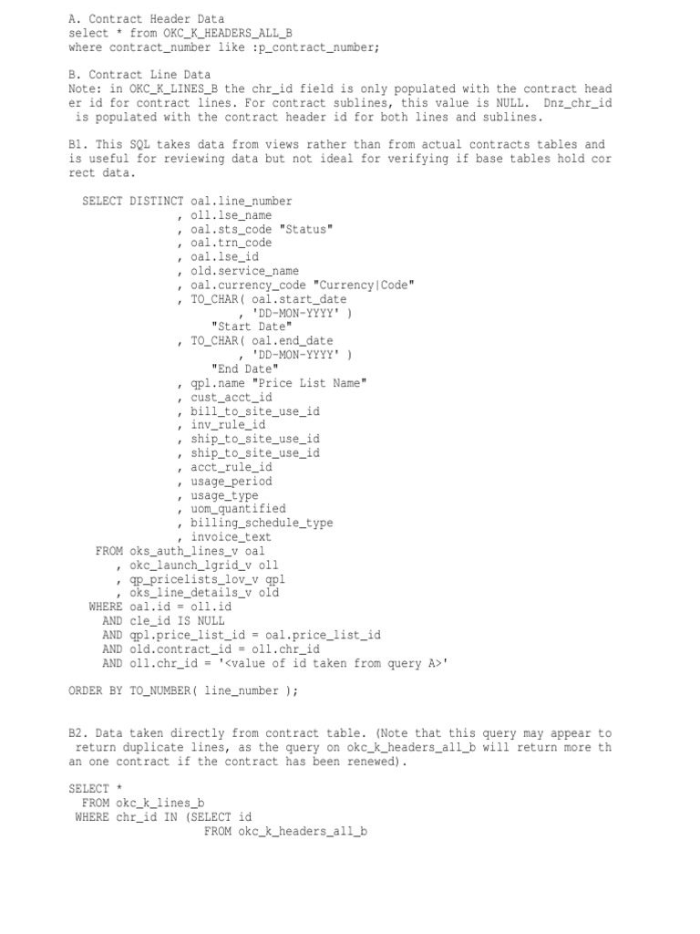 Query The Service Contracts Tables For Header, Line, Subline and ...