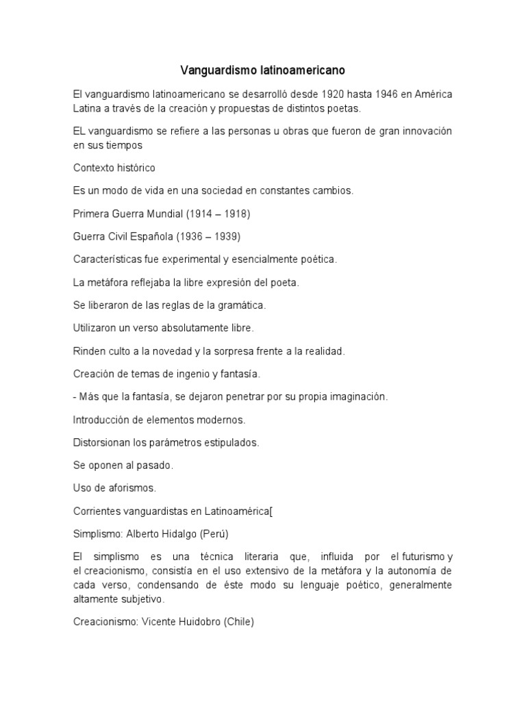 Vanguardismo Latinoamericano y Venezolano | PDF | Vanguardia ...