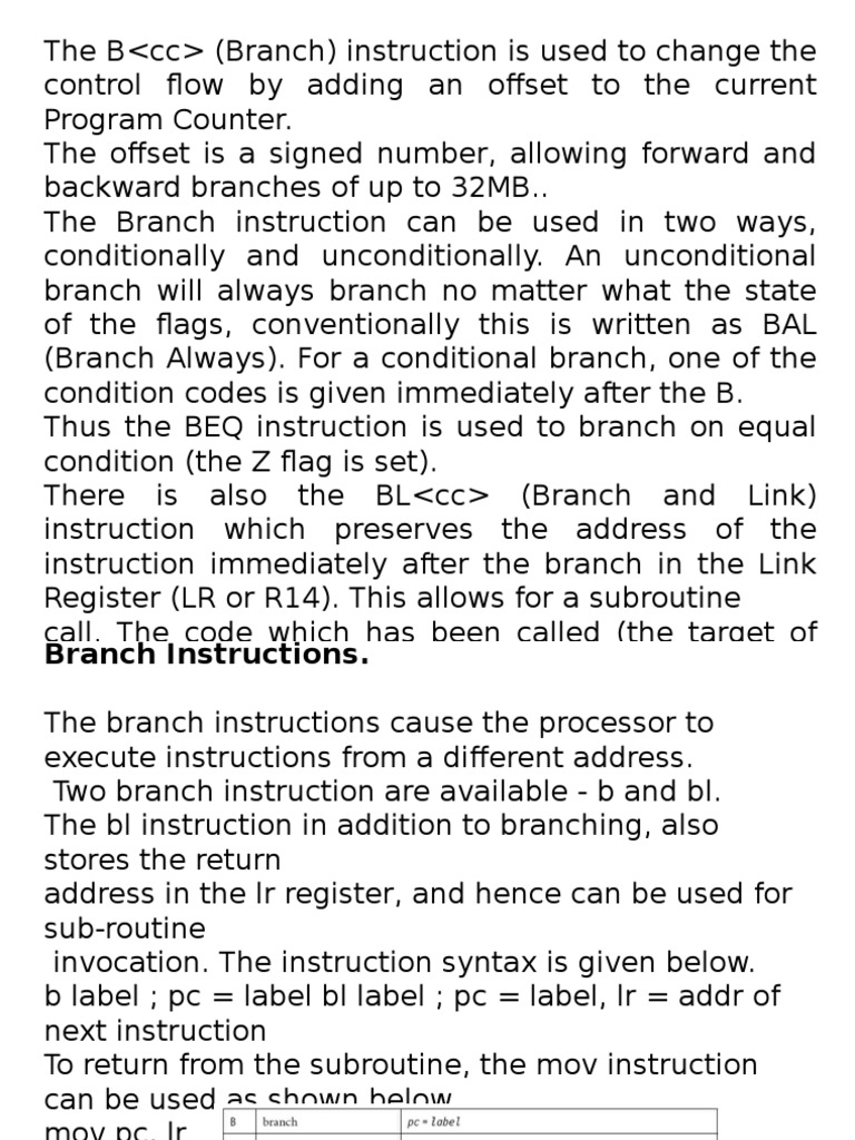 Branching Instructions | PDF | Instruction Set | Subroutine