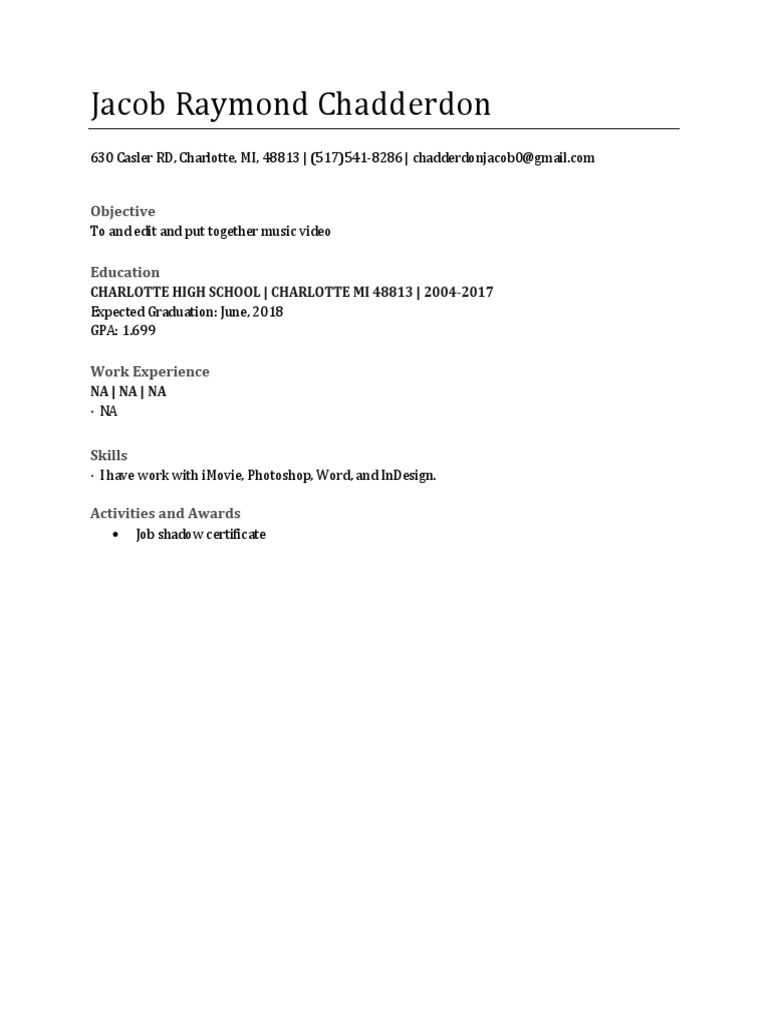 Jacob Raymond Chadderdon: Objective | PDF