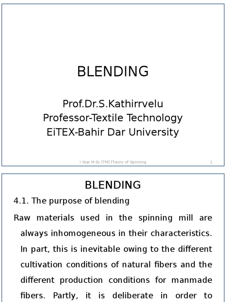 Blending | PDF | Yarn | Spinning (Textiles)