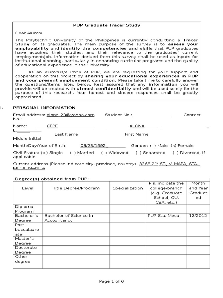 PUP Grad Tracer Study 1 2 | PDF | Academia | Labour
