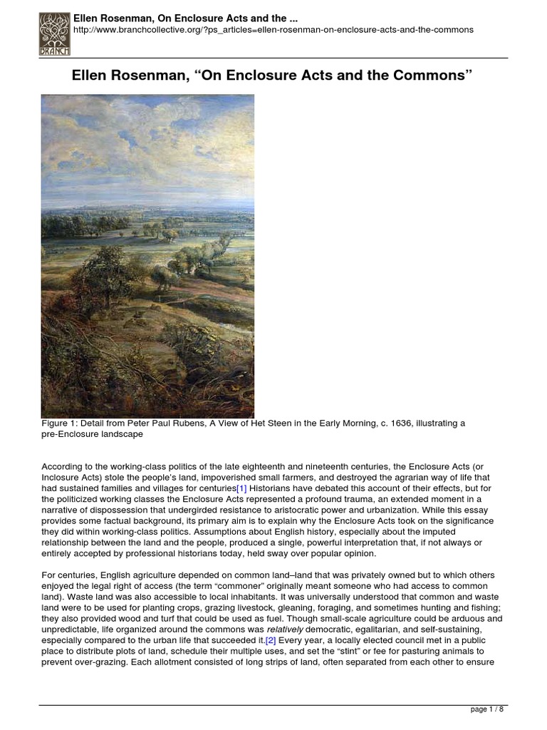 Ellen Rosenman On Enclosure Acts and The Commons | PDF | Enclosure ...