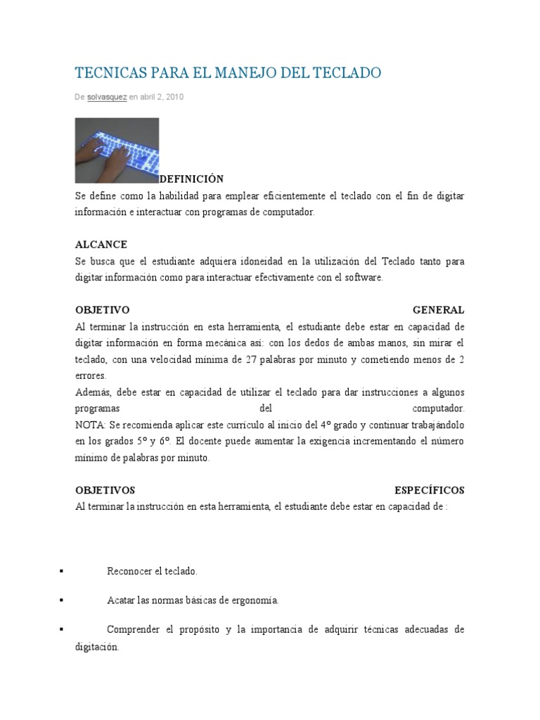 Tecnicas para El Manejo Del Teclado | PDF | Teclado | Informática