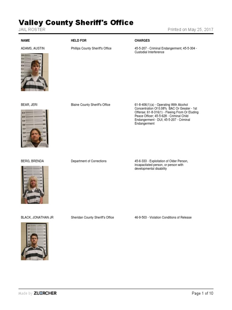 Valley County Sheriff's Office: Jail Roster Printed On May 25, 2017 ...