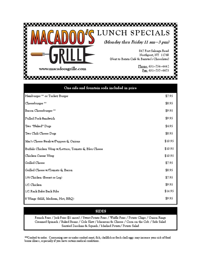 Macs Lunch Menu | PDF | Hamburgers | Eating Behaviors Of Humans