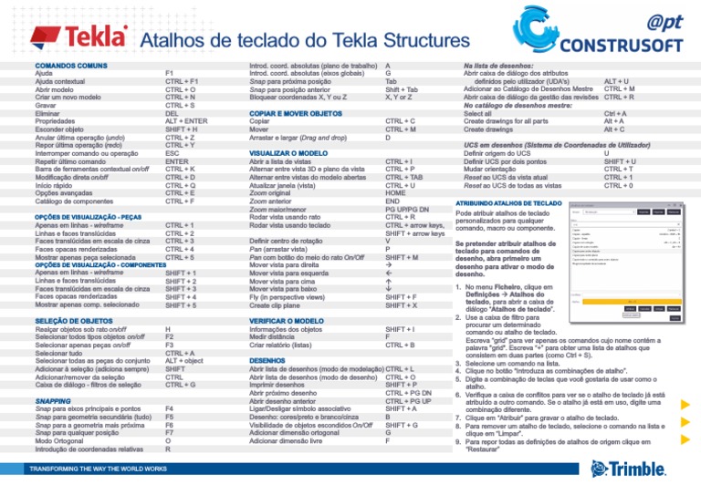 2016 Tekla Structures KB Shortcuts Flyer Web PT | PDF | Janela ...