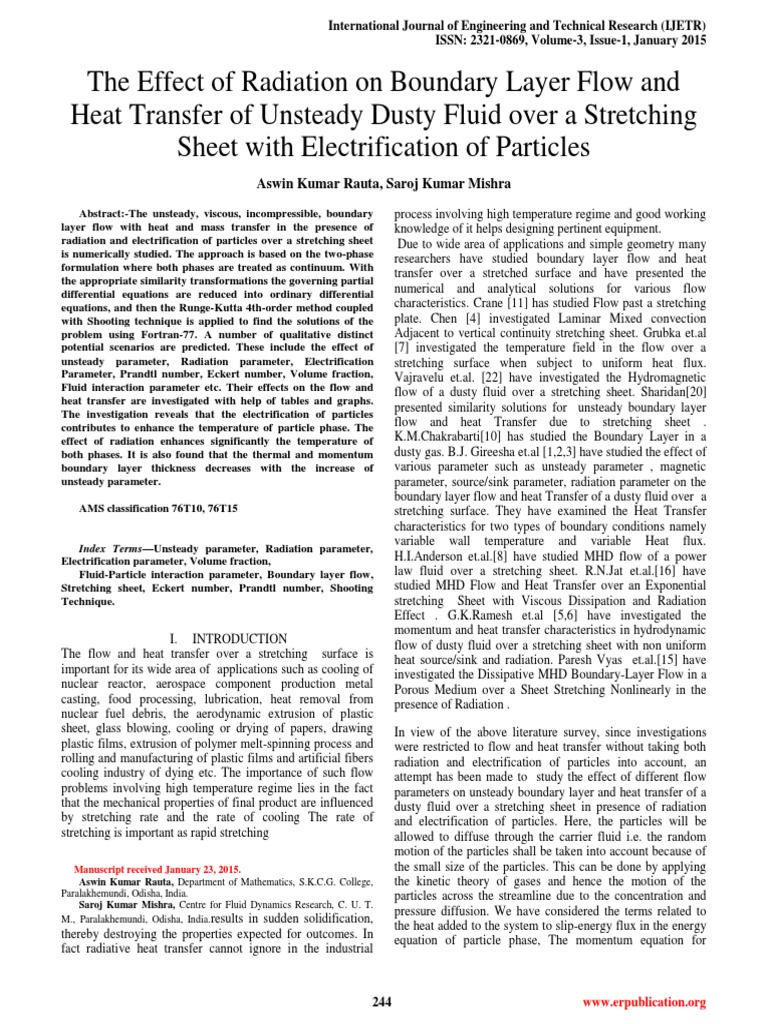 The Effect of Radiation On Boundary Layer Flow and Heat Transfer of Unsteady Dusty Fluid Over A ...