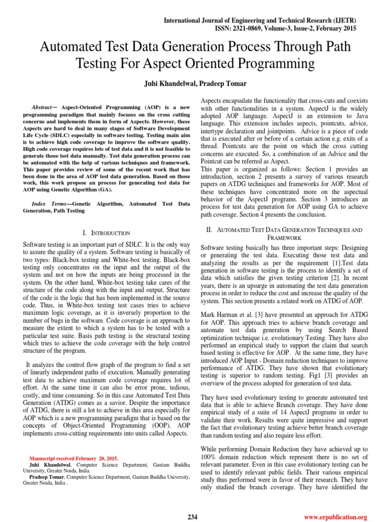 Automated Test Data Generation Process Through Path Testing For Aspect ...