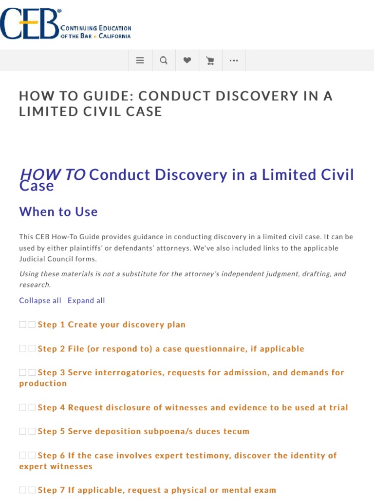 How To Guide: Conduct Discovery in A Limited Civil Case - CEB | PDF