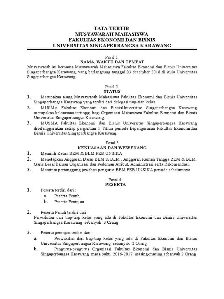 Tata Tertib MUSMA FEB UNSIKA 2016 | PDF