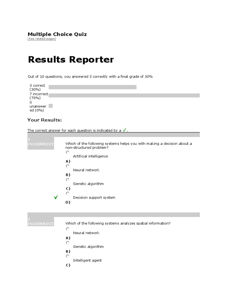 Multiple Choice Quiz | PDF | Artificial Intelligence | Intelligence (AI ...