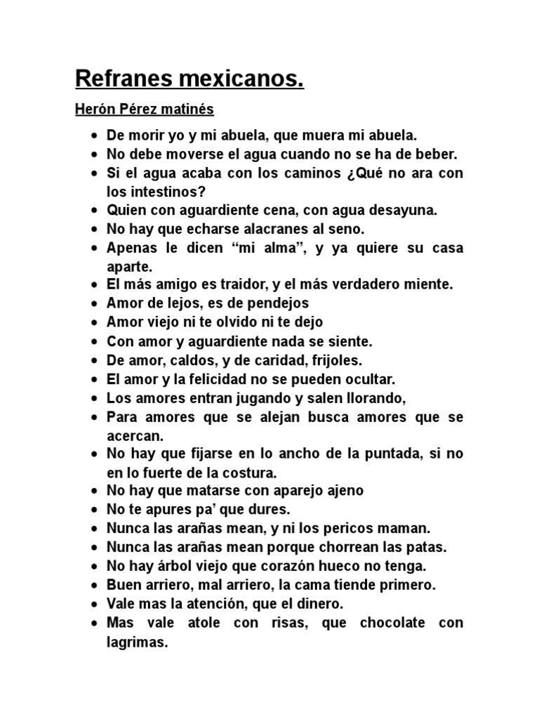 Refranes Mexicanos REFRANES, PROVERBIOS Y DICHOS Y DICHARACHOS