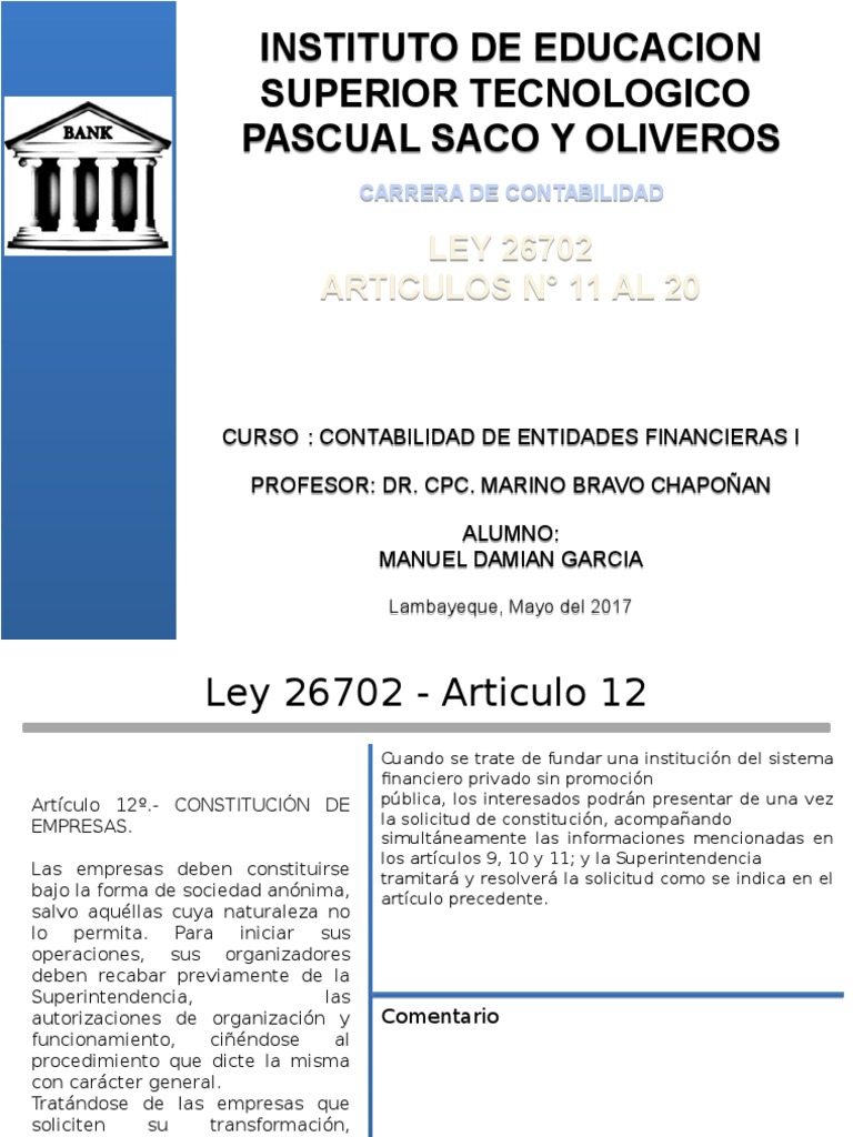 Exposicion Ley 26702 11-20 | PDF | Seguro | Liquidación