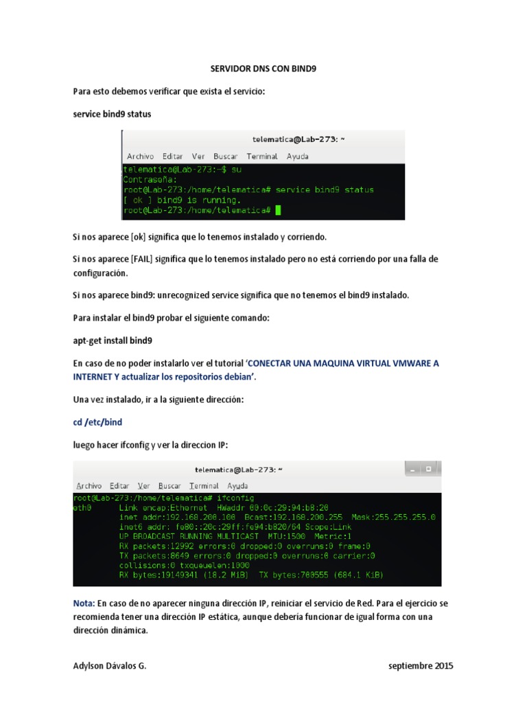 Servidor DNS Con Bind9 PDF | PDF | Dirección IP | sistema de nombres de dominio