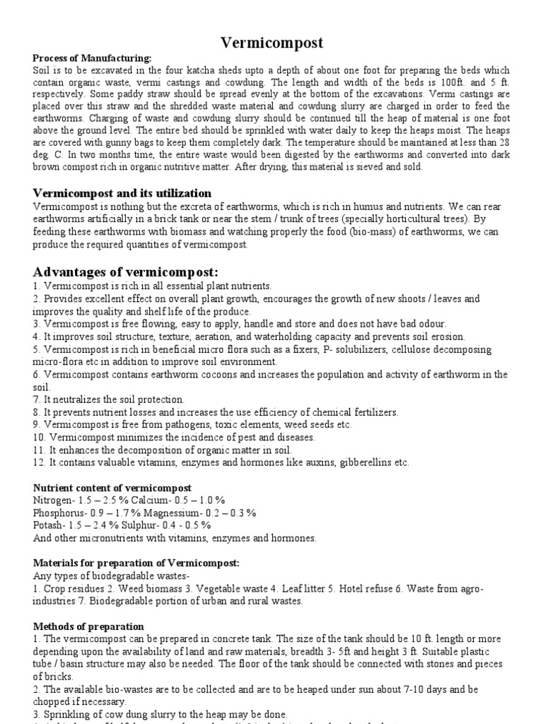 Process of Vermicomposting | PDF | Compost | Soil