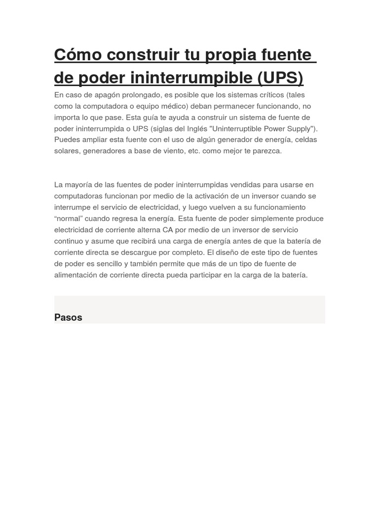 Cómo Construir Tu Propia Fuente de Poder Ininterrumpible | PDF ...