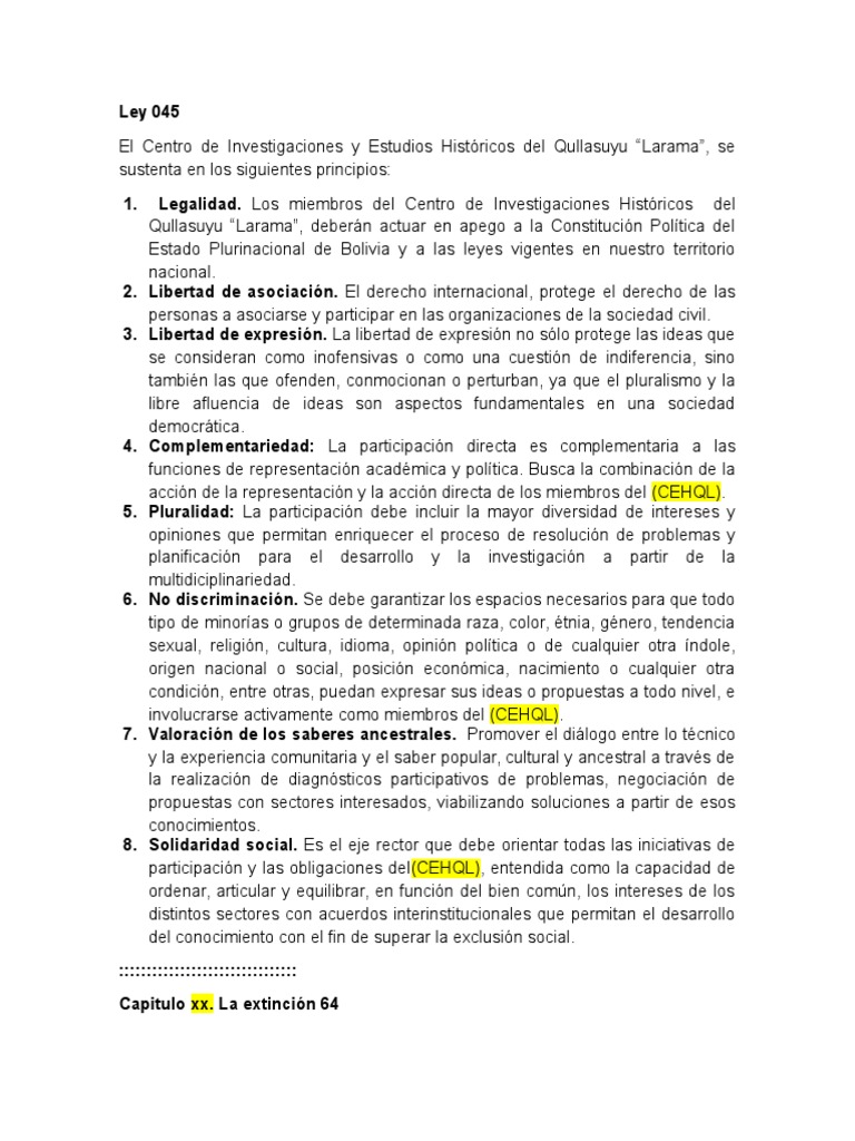 Principios de La Ley 045 | PDF | Liquidación | Libertad de expresión
