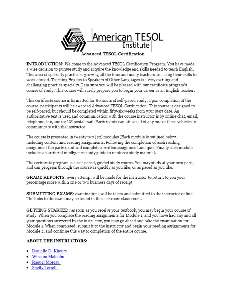 Advanced TESOL Course Display | PDF | Teaching English As A Foreign ...