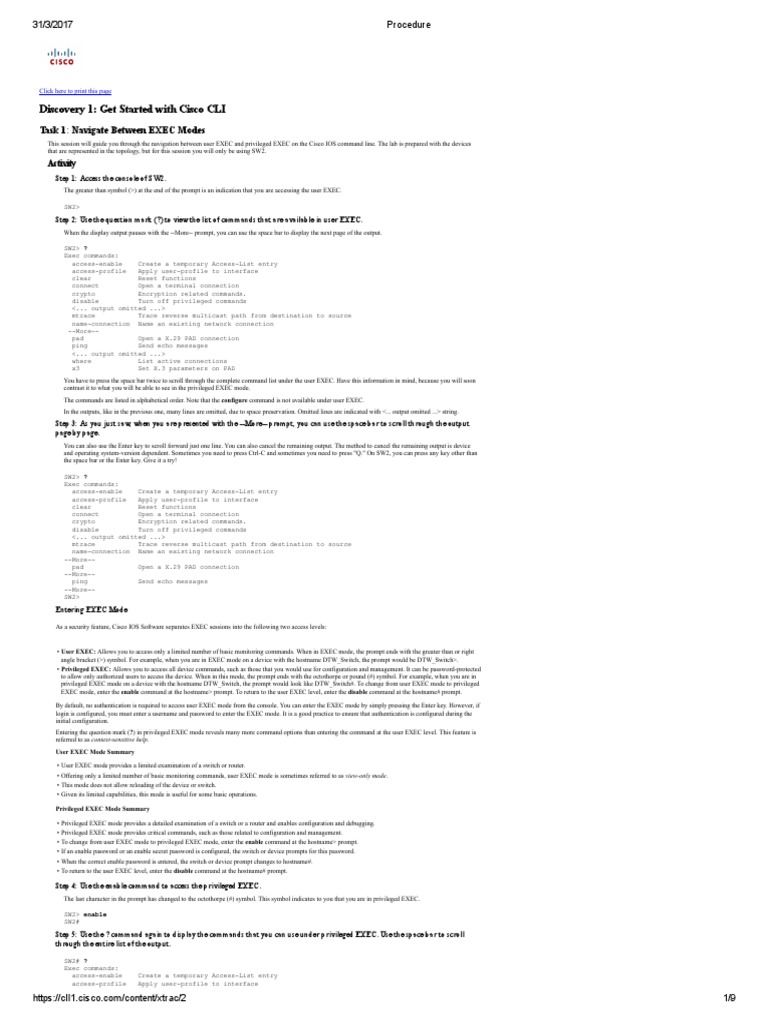 Discovery 1 - Get Started With Cisco CLI | PDF | Computer Terminal | Command Line Interface