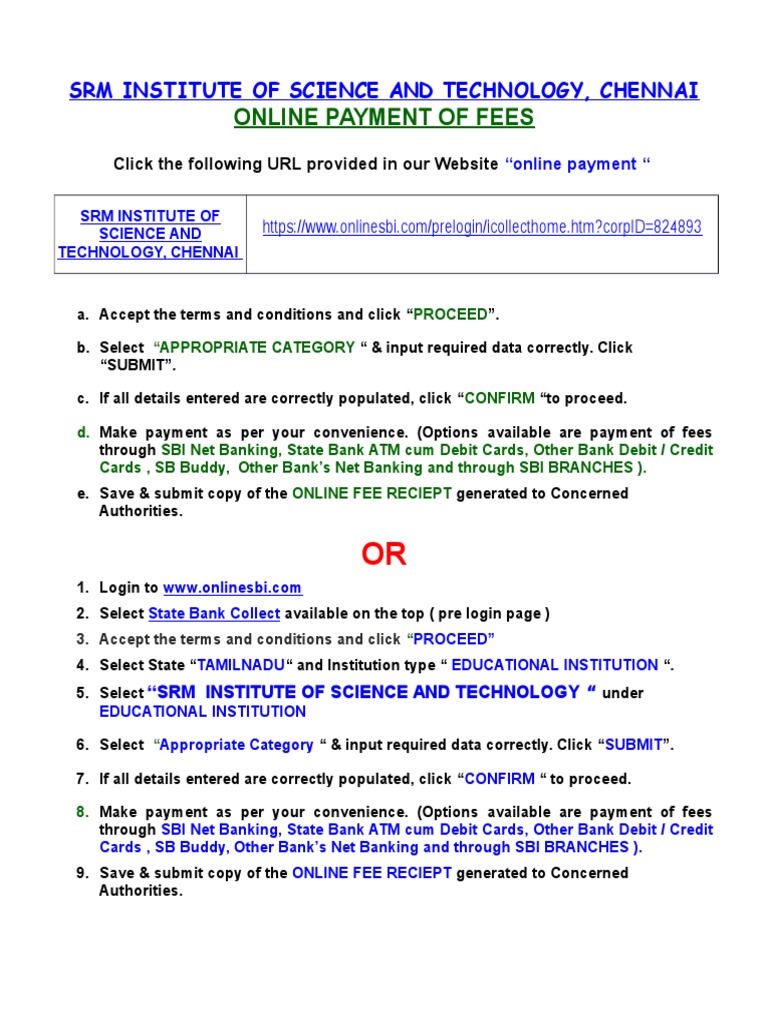 SRM Institute Online Fee Payment Guide | PDF | Debit Card | Online Banking