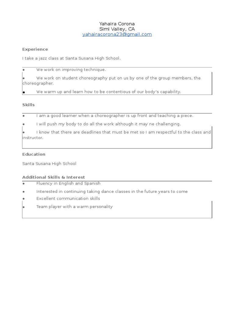 Professional Dancer Resume | PDF