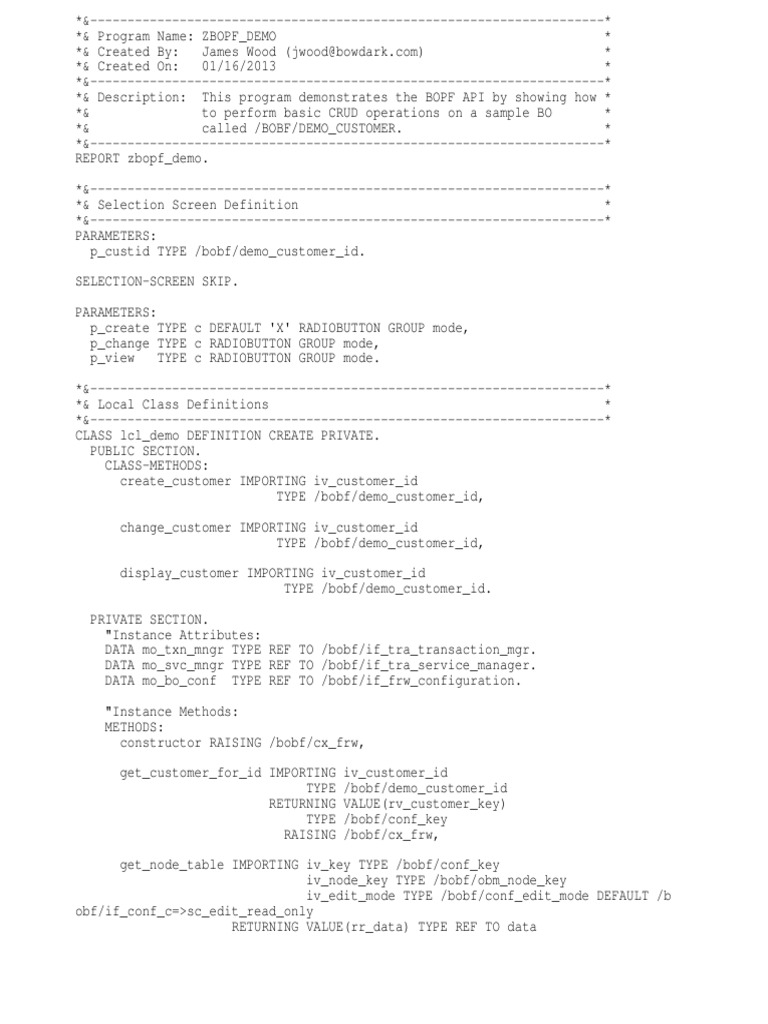 BOPF Sample Code | Download Free PDF | Database Index | Constructor (Object Oriented Programming)
