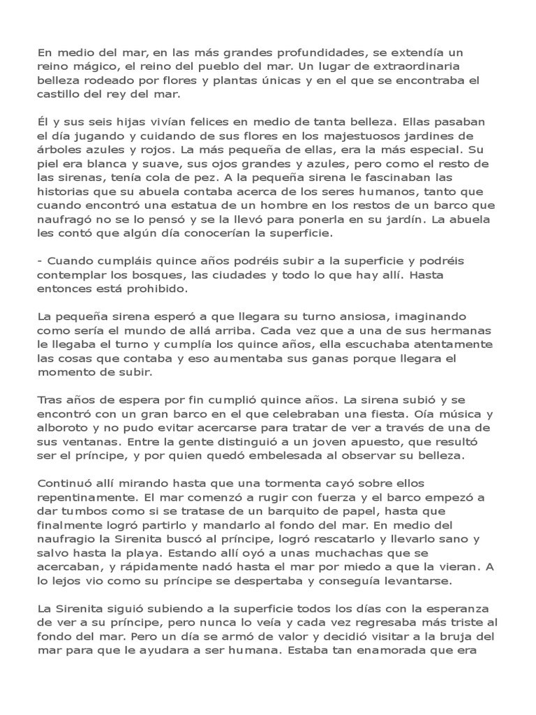 Cuento La Sirenita | PDF | Sirena | Ocio