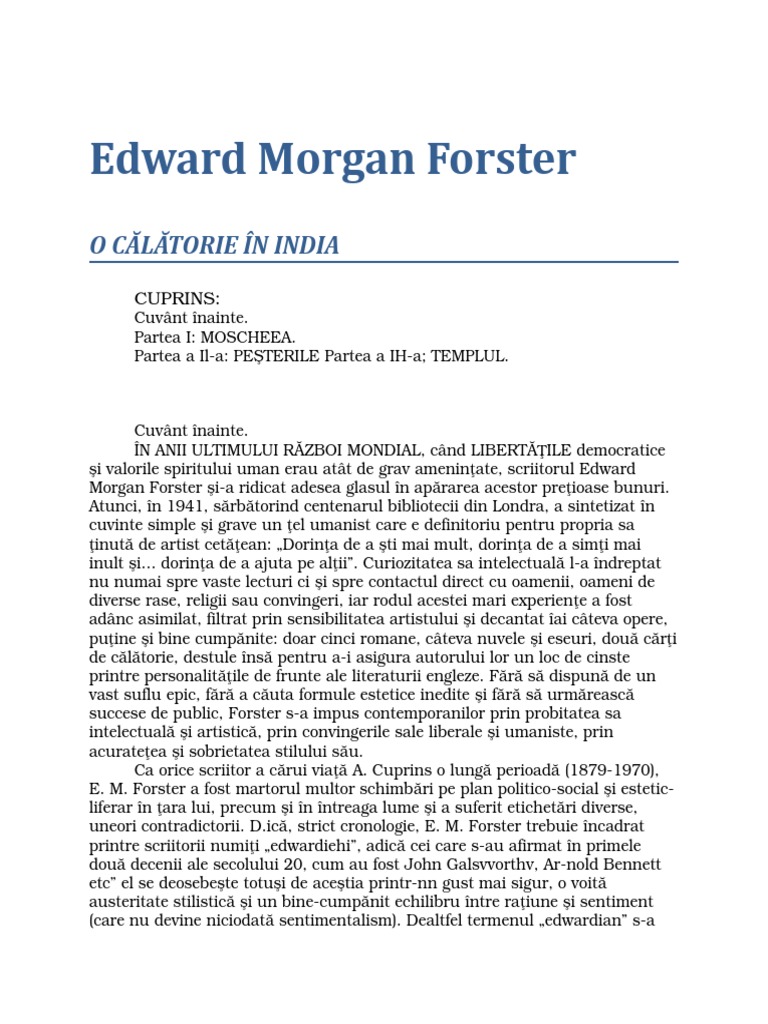 Edward Morgan Forster - O Calatorie in India PDF | PDF