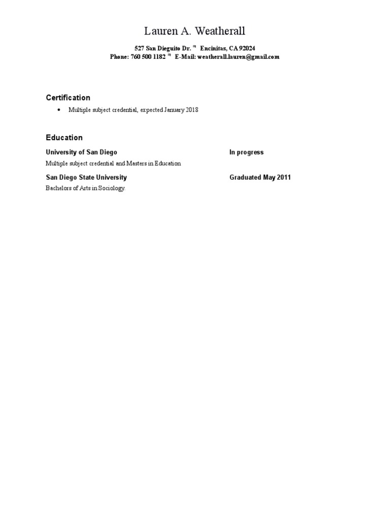 Lauren Weatherall Resume | PDF | Speech Language Pathology | Teachers