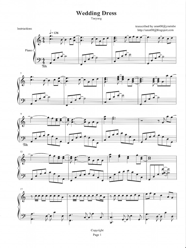 Piano Sheet Taeyang Wedding Dress PDF | PDF