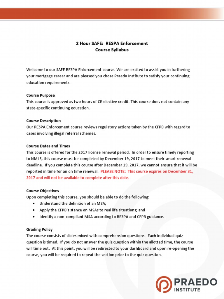 RESPA Enforcement Syllabus | PDF | Consumer Financial Protection Bureau ...