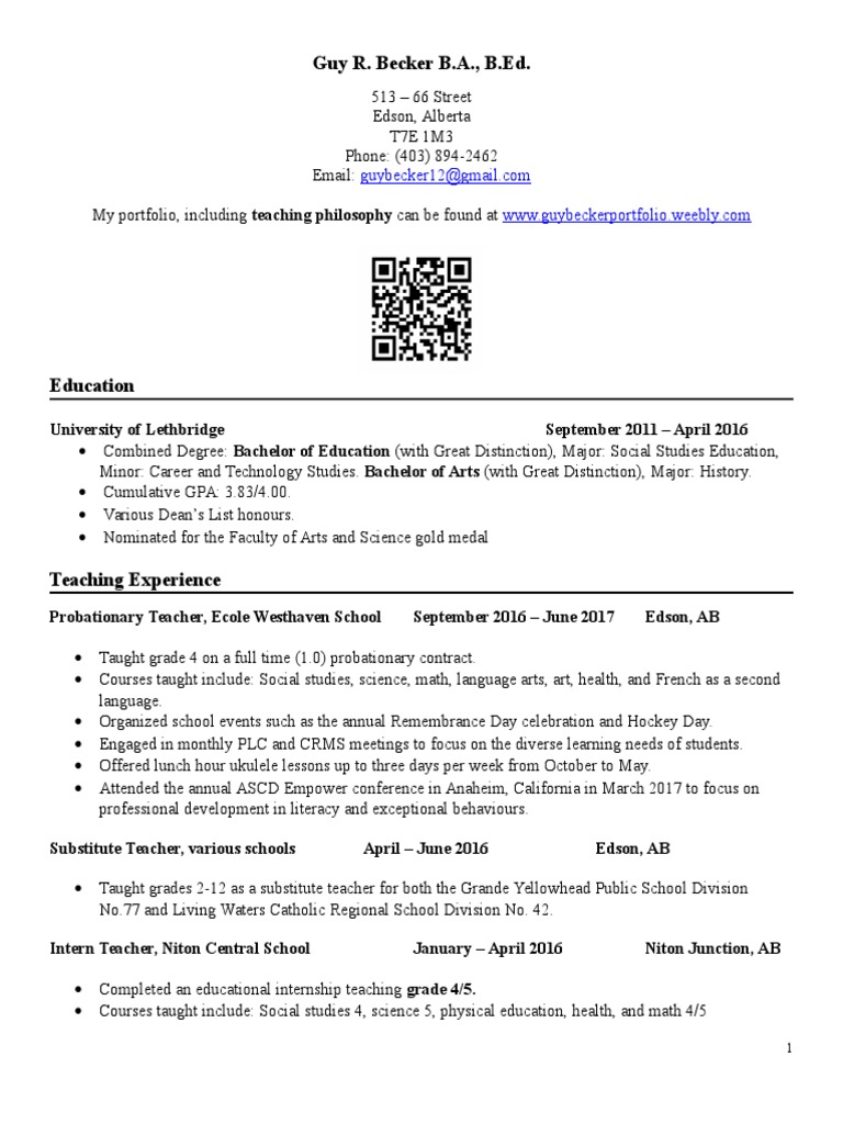 Guy Becker Resume | PDF | Bachelor Of Arts | Teachers