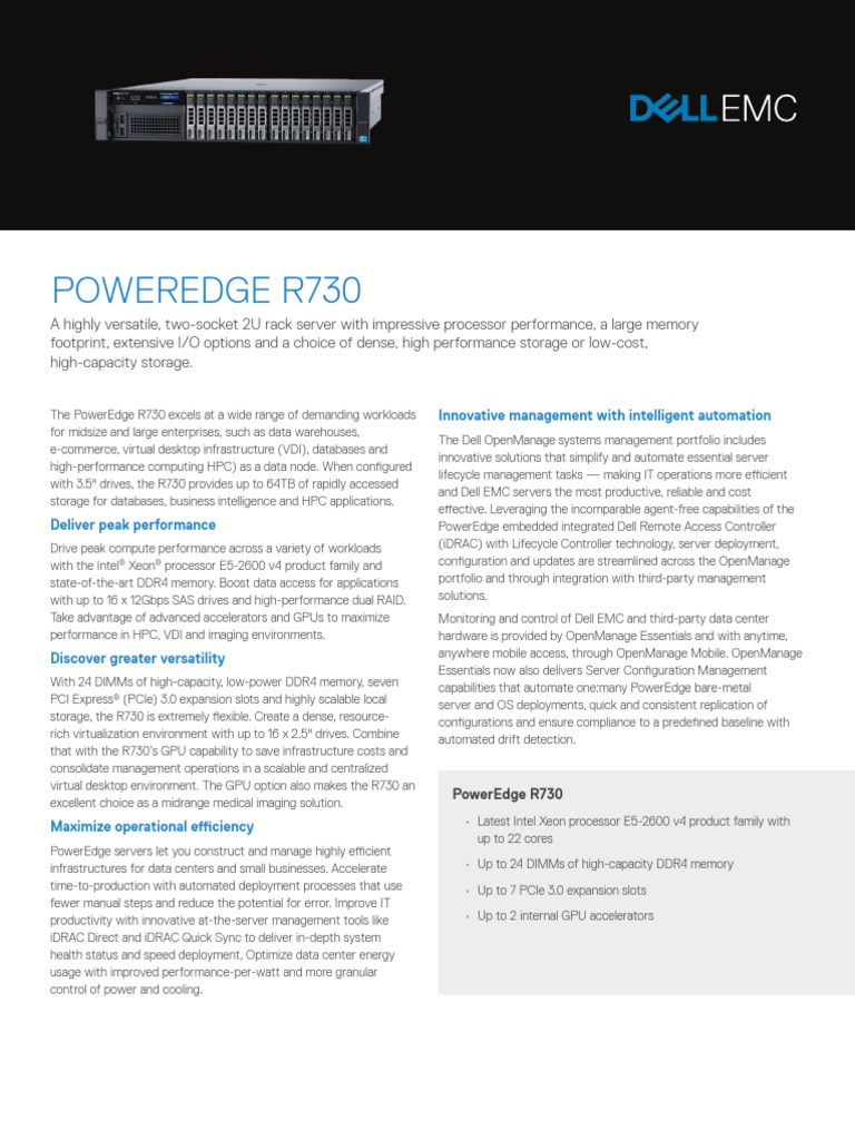 Dell PowerEdge R730 Spec Sheet | PDF | Hard Disk Drive | Hyper V