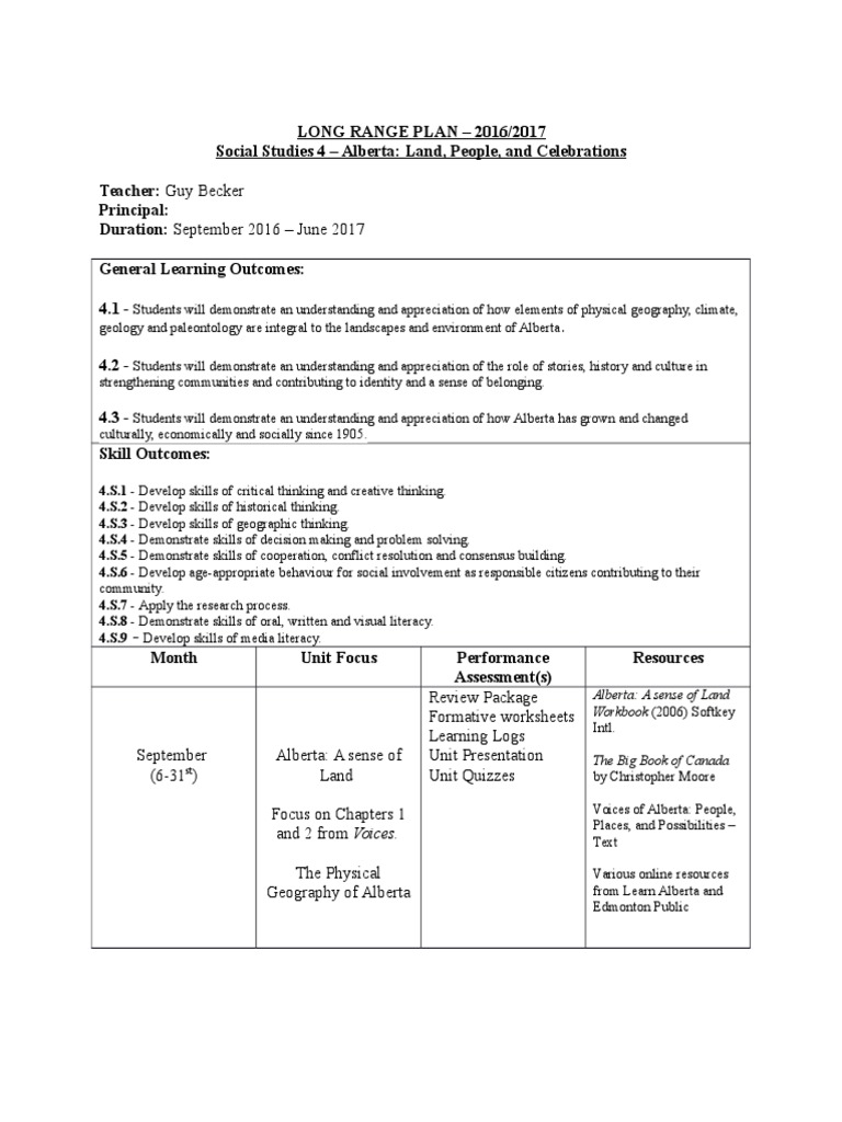Long Range Plan Social Studies | PDF | Alberta | Geography