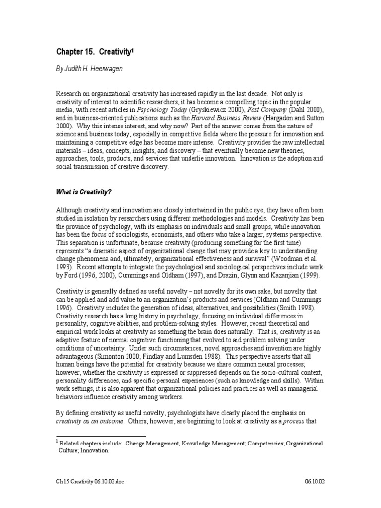 CH15 Creativity - Judith Heerwagen | PDF | Creativity | Motivation