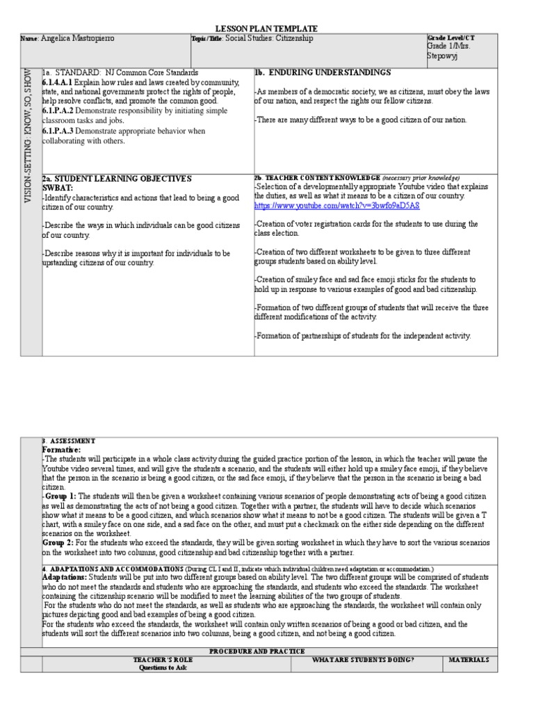 Citizenship Lesson Plan | PDF | Lesson Plan | Psychological Concepts