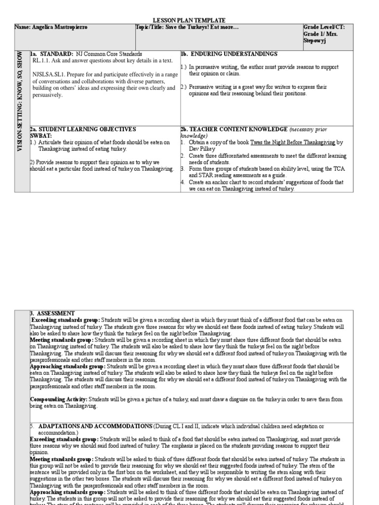 Save the Turkeys: Thanksgiving Lesson Plan | PDF | Lesson Plan ...