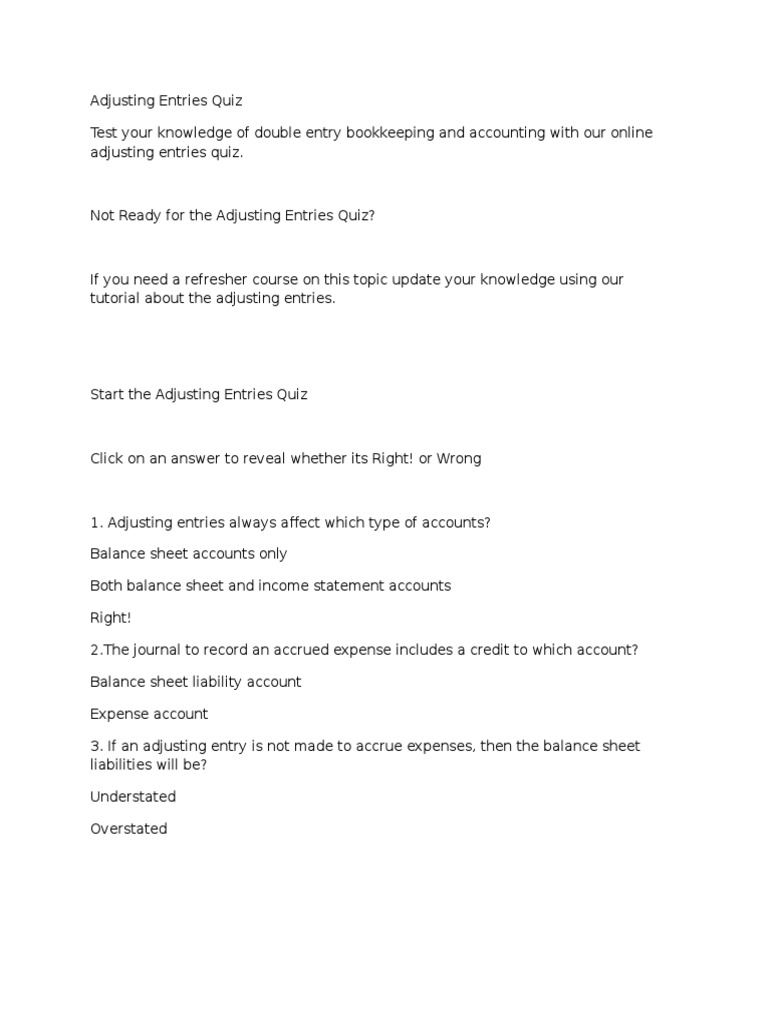 Adjusting Entries Quiz Overview | PDF