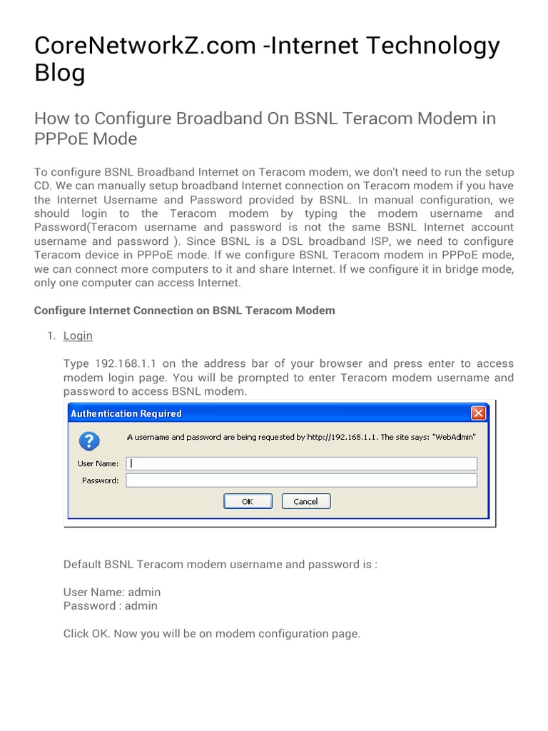 Configure BSNL Teracom Modem PPPoE | PDF | Wi Fi | Internet Access