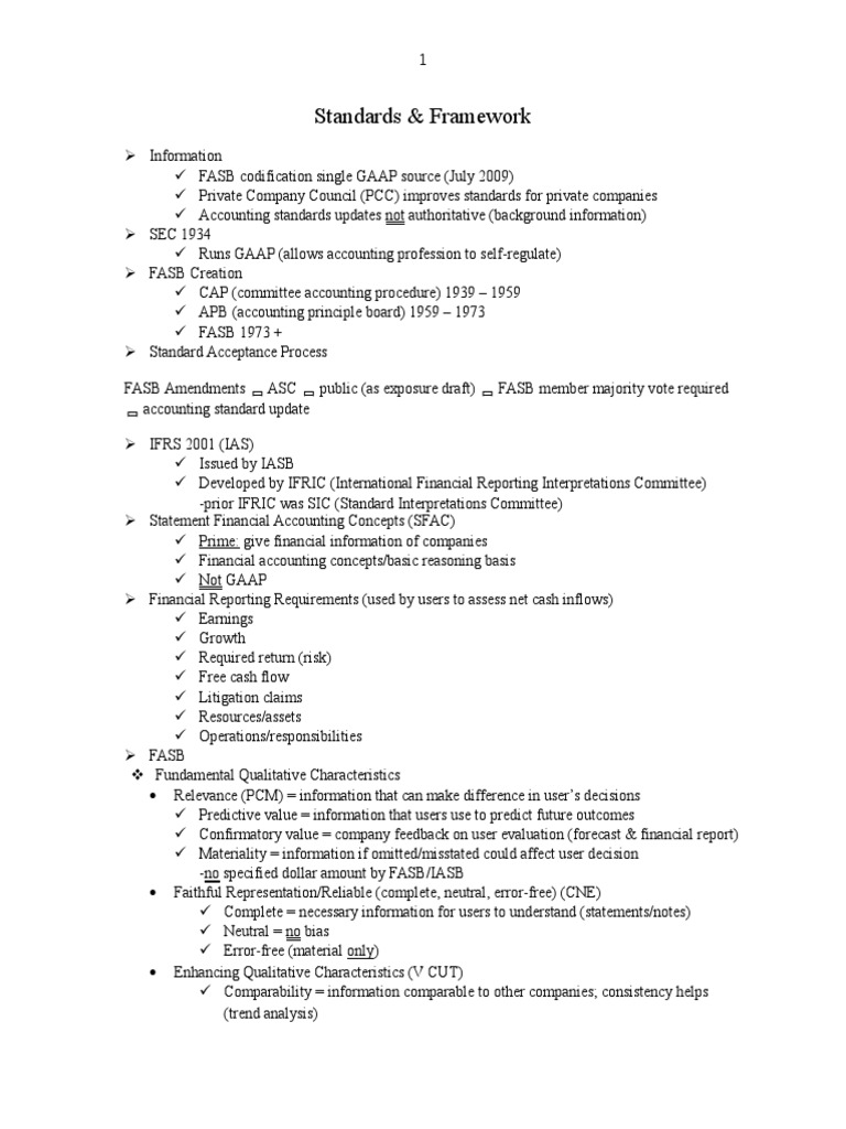 FAR Notes CH1: Standards & Framework 1.0 (Becker 2017) | PDF ...