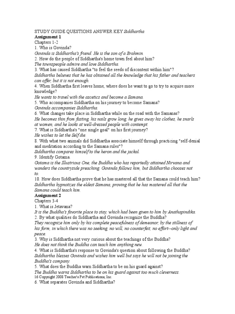 STUDY GUIDE QUESTIONS ANSWER KEY Siddhartha | PDF | Gautama Buddha ...